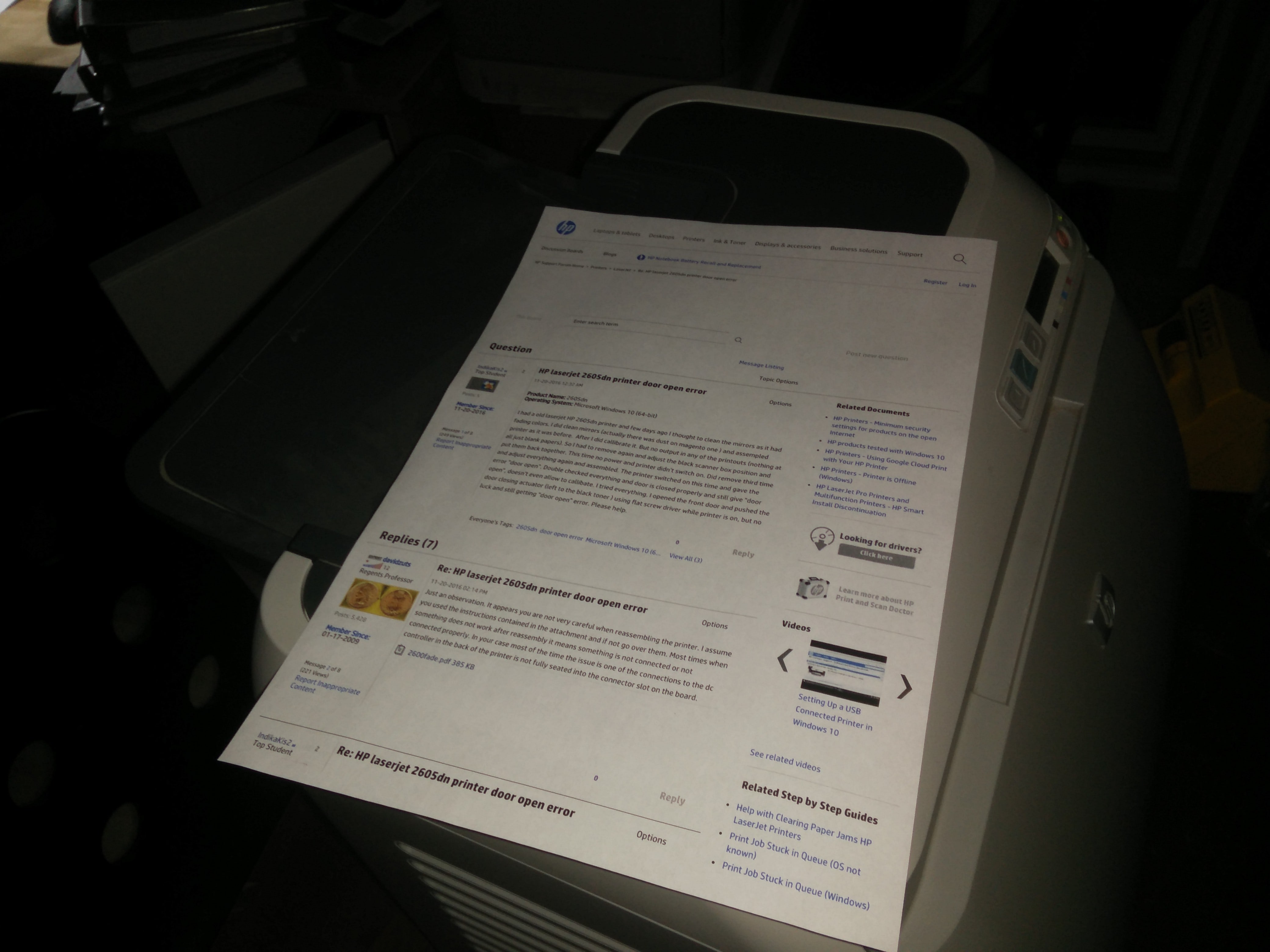 HP laserjet 2605dn printer door open error - HP Support Community - 5856290