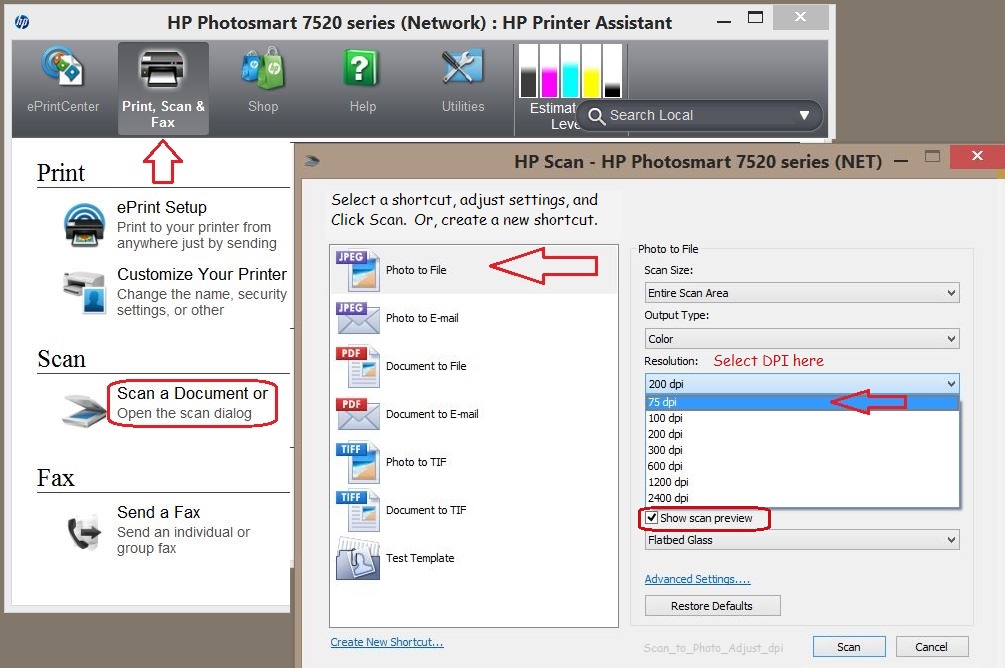 change scan resolution on HP 6978 to above 300dpi - HP Support ...
