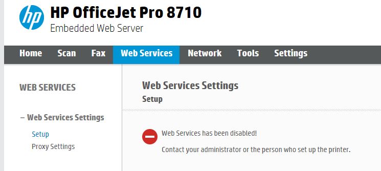 Web Services for HP 8715 printer disabled. How do I enable ? - HP ...