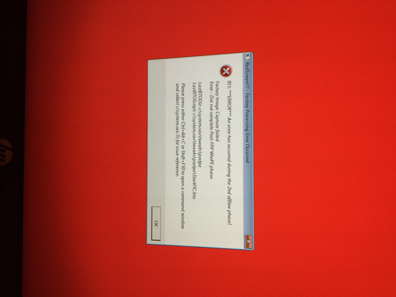 Solved: RedScreen!!! - Factory Processing Error Occured - HP Support ...