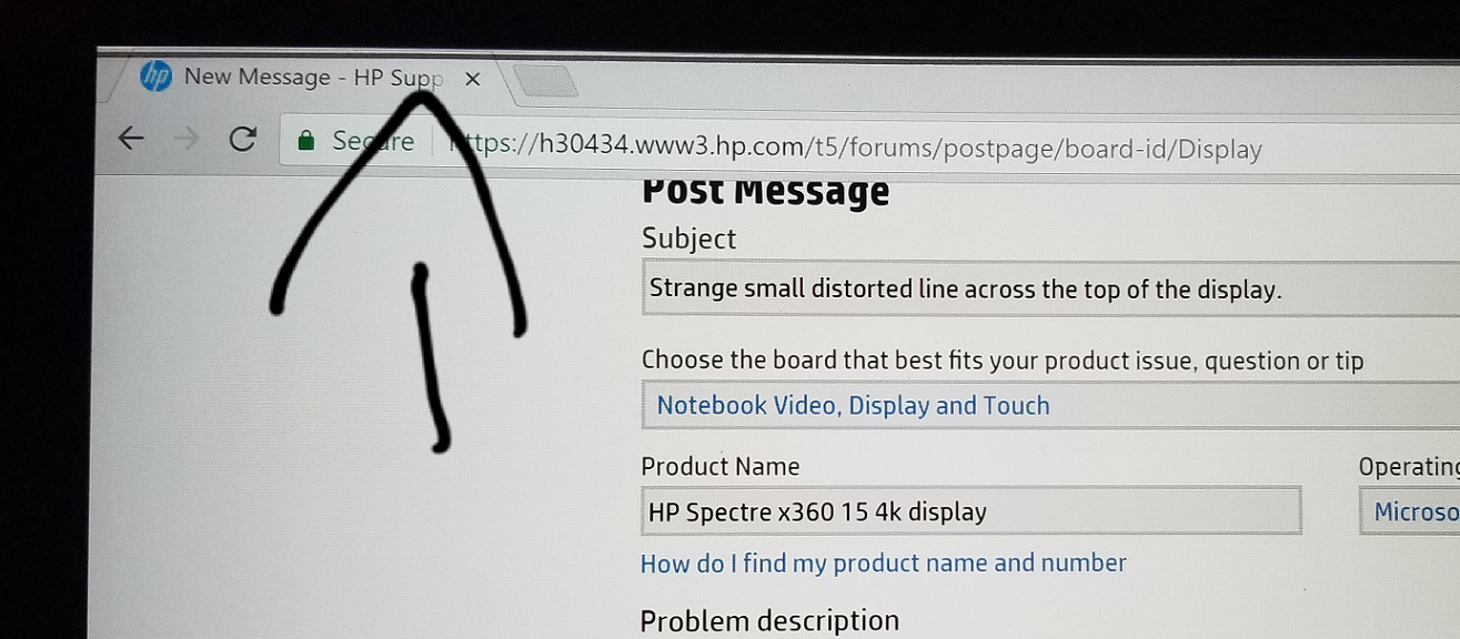 Small distorted line across the top of the display. Picture ... - HP ...