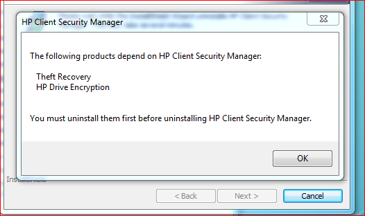 Uninstall HP Client Security Manager - HP Support Community - 6540261