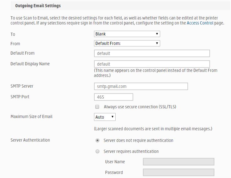 Scan to Email Setup - how to remove Outgoing Email Settings ... - HP ...