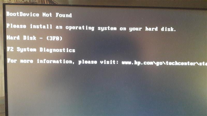 Boot device not found please install an operating system. P... - HP ...