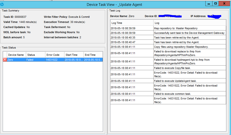 Failing to download agent update from HP device manager Repo... - HP ...