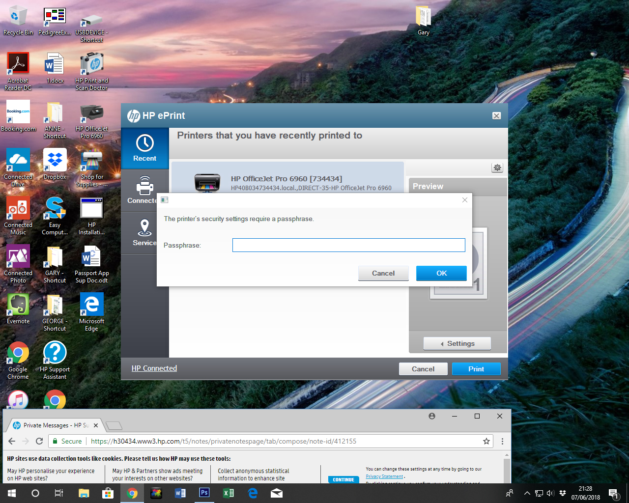 The printer's security settings require a passphrase - HP Support ...