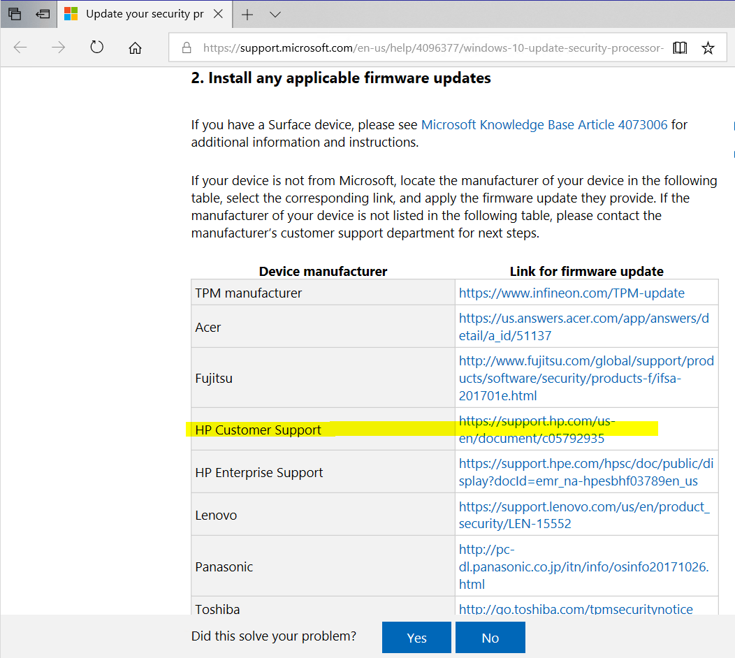 Solved: Need TPM Firmware Update for Security Processor - HP Support ...