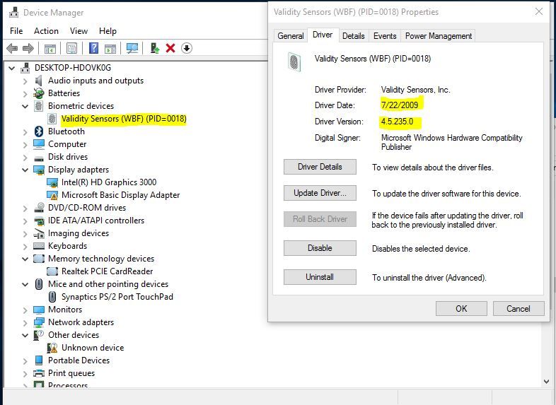 Synaptic WBF Policy Service is shown in System Configuration... - HP ...