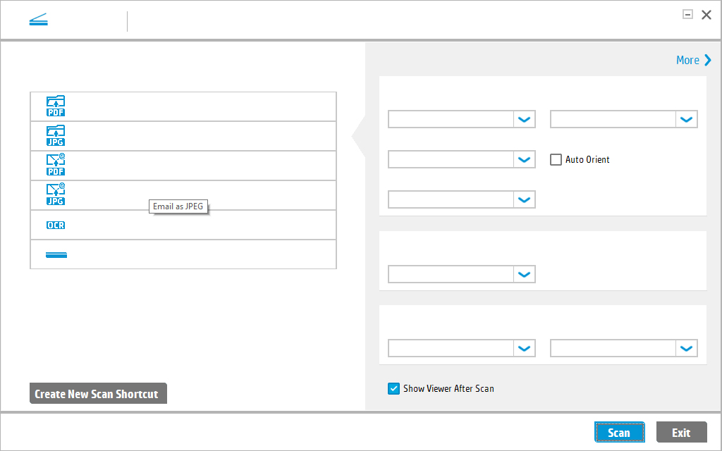 HP Printer Assistant scan dialog options screen - options ar... - HP ...