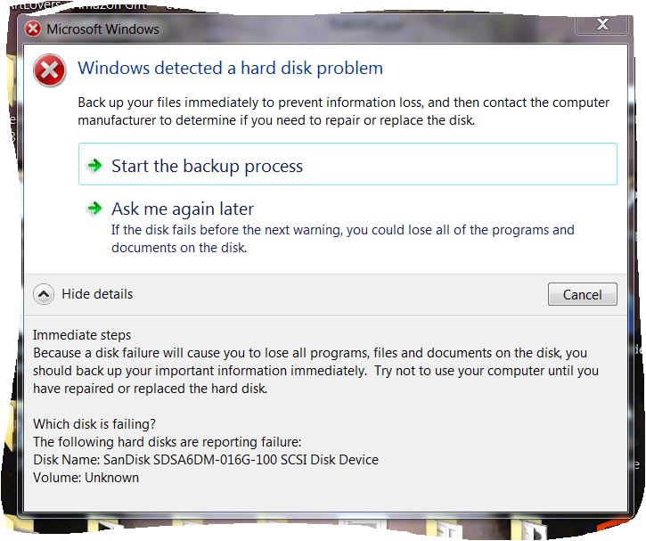Error Message "Windows has detected a hard disk problem - HP Support ...