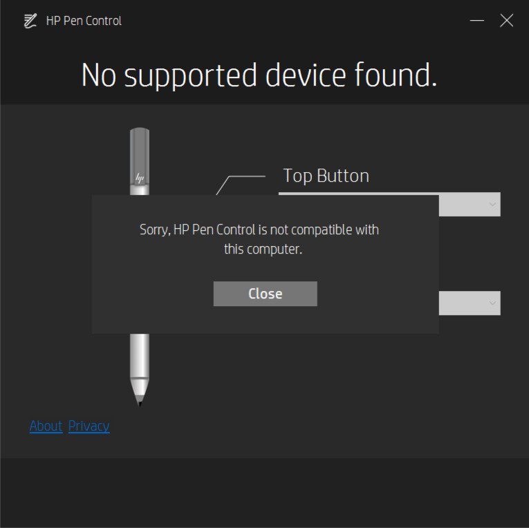 HP Pen Control error message saying it is not compatible wit... - HP ...