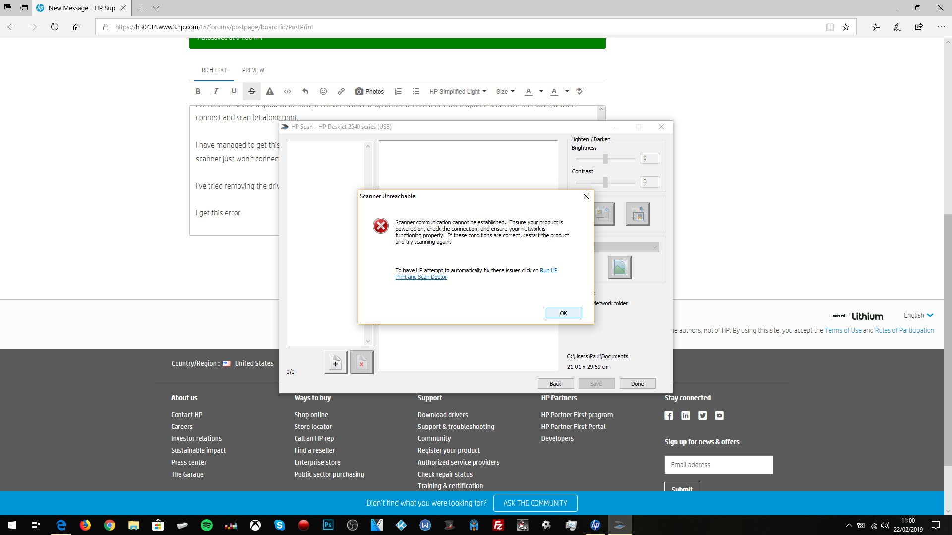 Unable to Scan / Struggles to Print - HP Support Community - 7027375