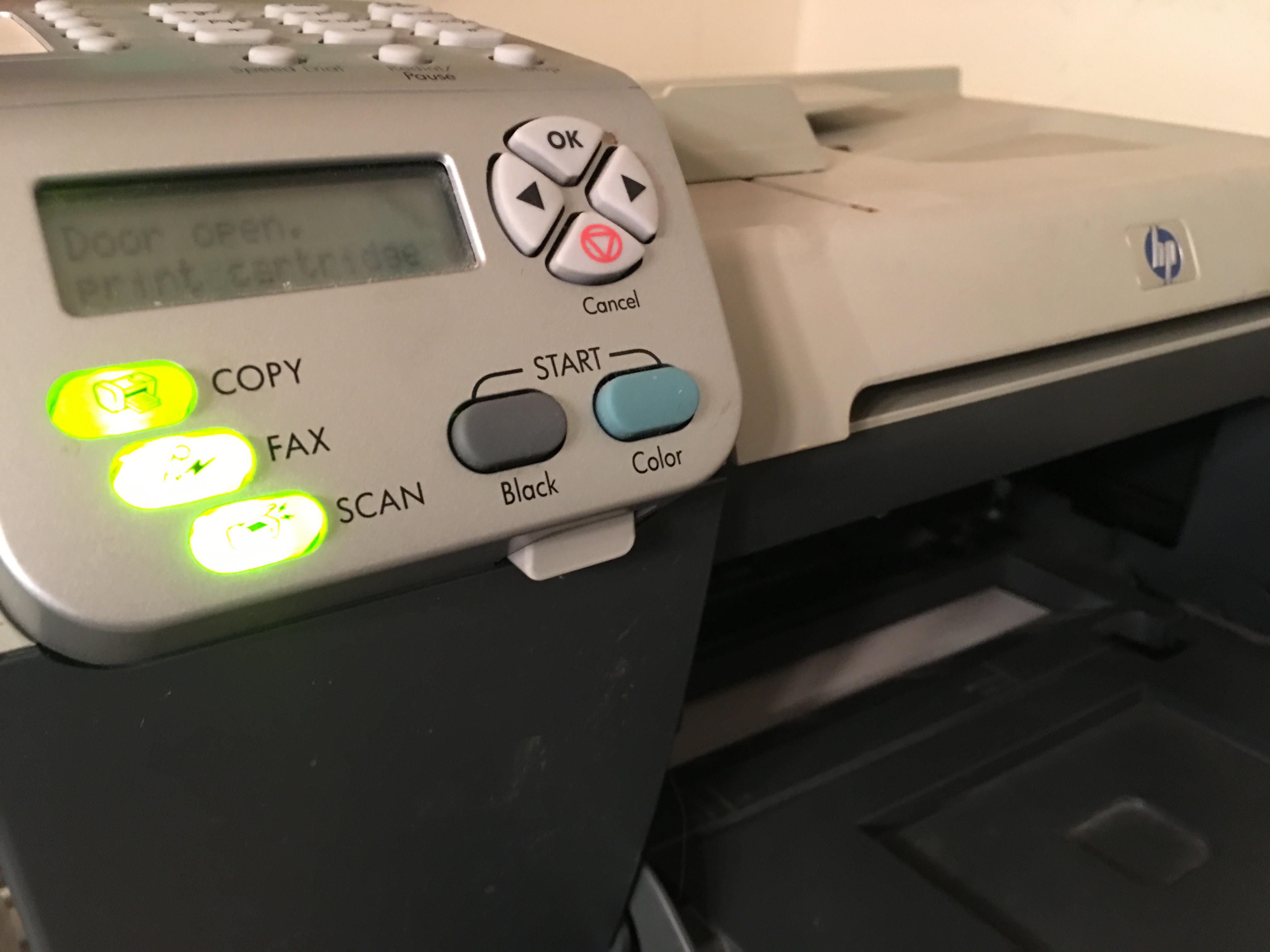 Won't print/says - "Door open. Close print cartridge access... - HP ...