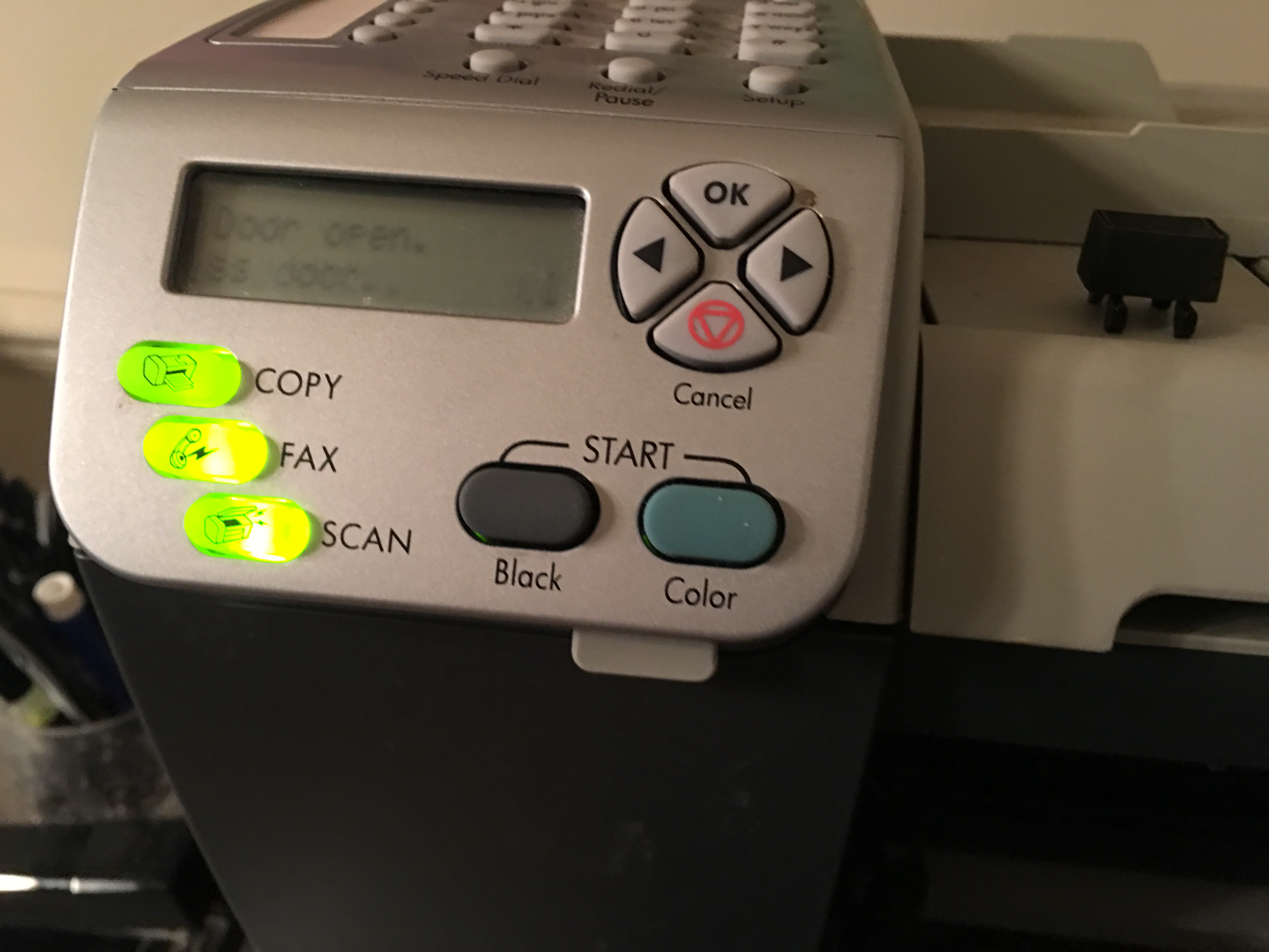 Won't print/says - "Door open. Close print cartridge access... - HP ...