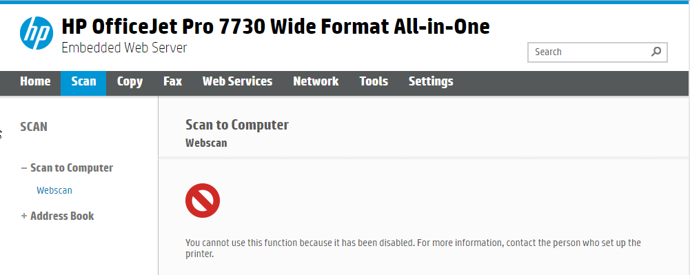 OfficeJet Pro 7730 Scan to email not working/enabled - HP Support ...