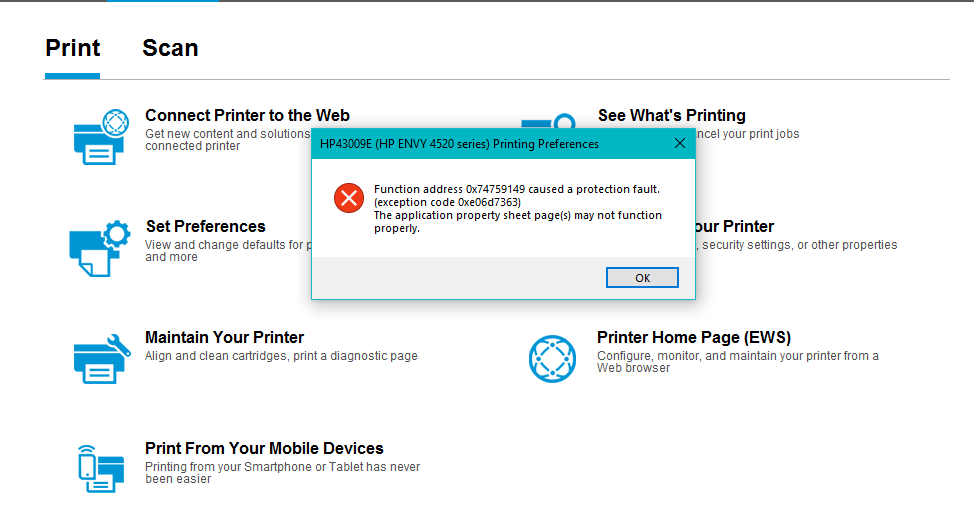 Printer settings error - HP Support Community - 7070382