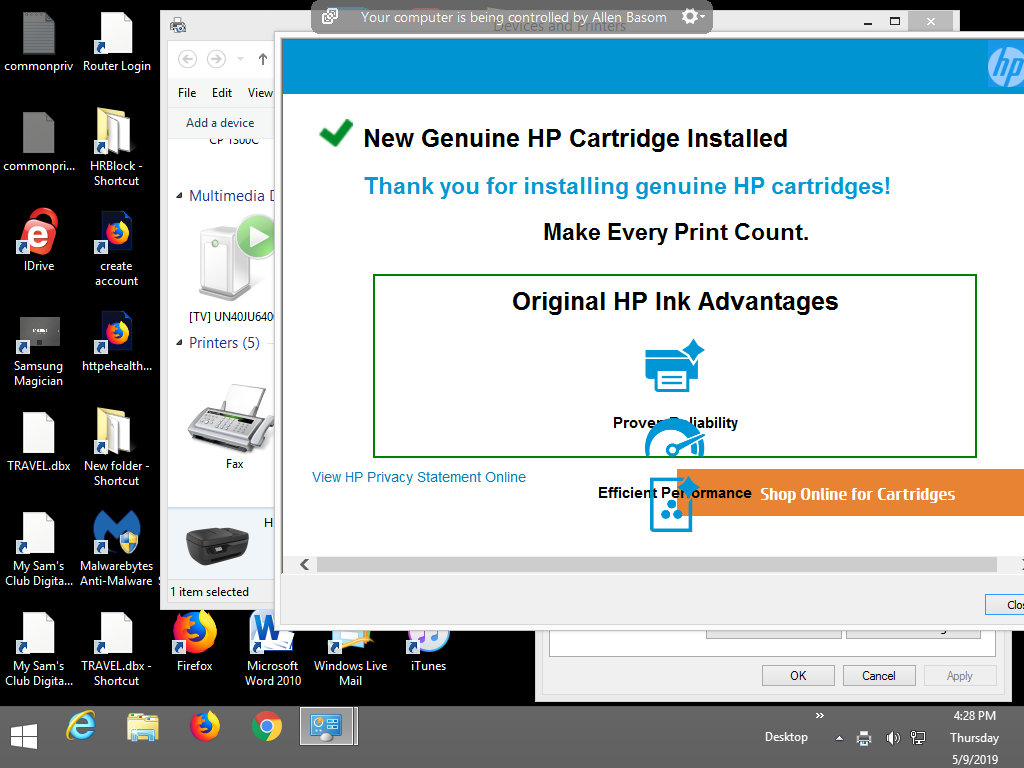 Diable pop-up ad for genuine hp supplies - HP Support Community - 7113352
