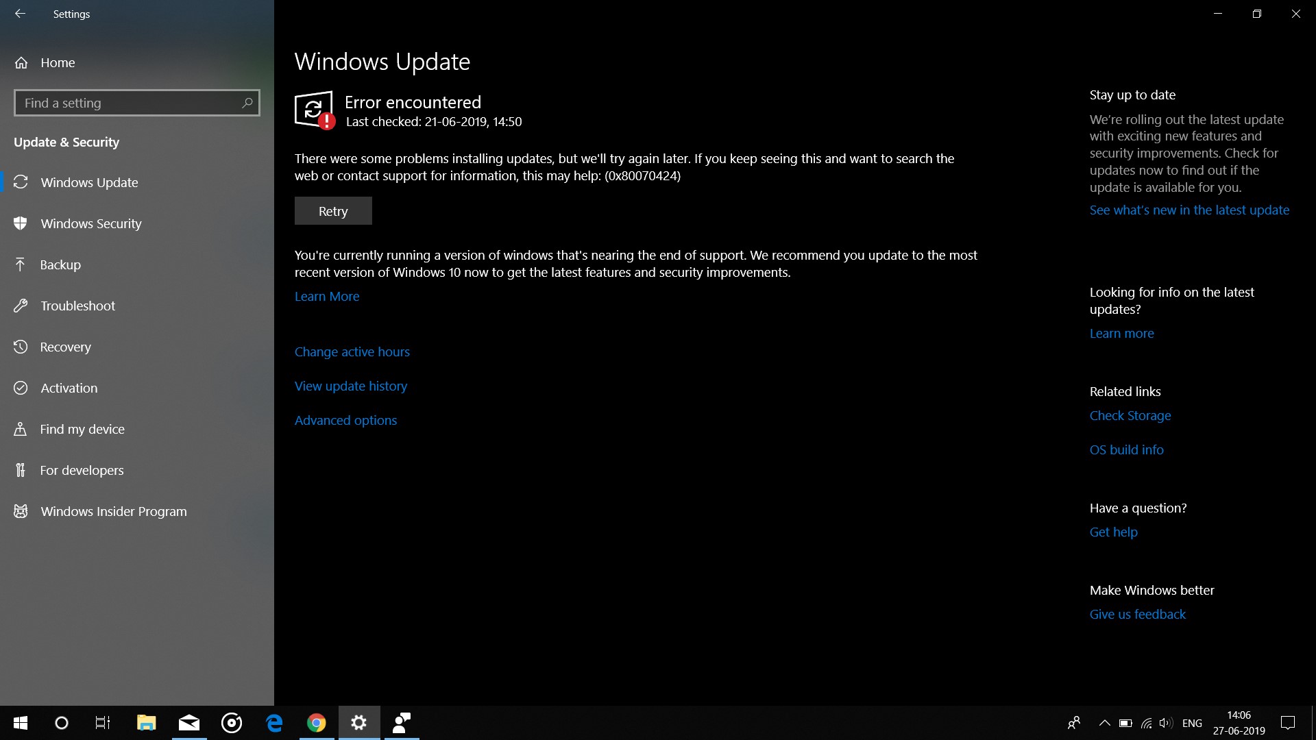 Solved: Error message comes while checking for new update - HP Support ...