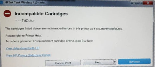 HP Ink Tank Wireless 415 Incompatible Cartridges -- TriColor - HP ...