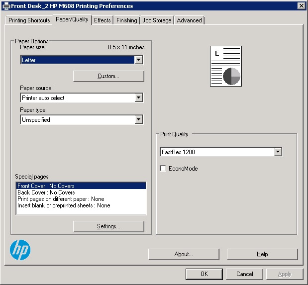 LJ M608 Custom Page configuration - HP Support Community - 7175527