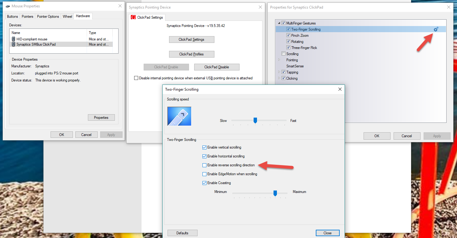 No option to reverse scrolling direction on ClickPad - HP Support ...
