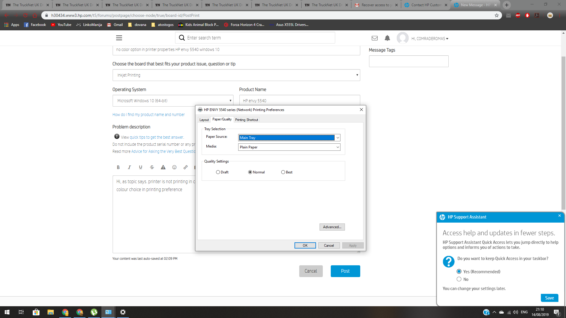 no color option in printer properties HP envy 5540 windows 1... - HP ...