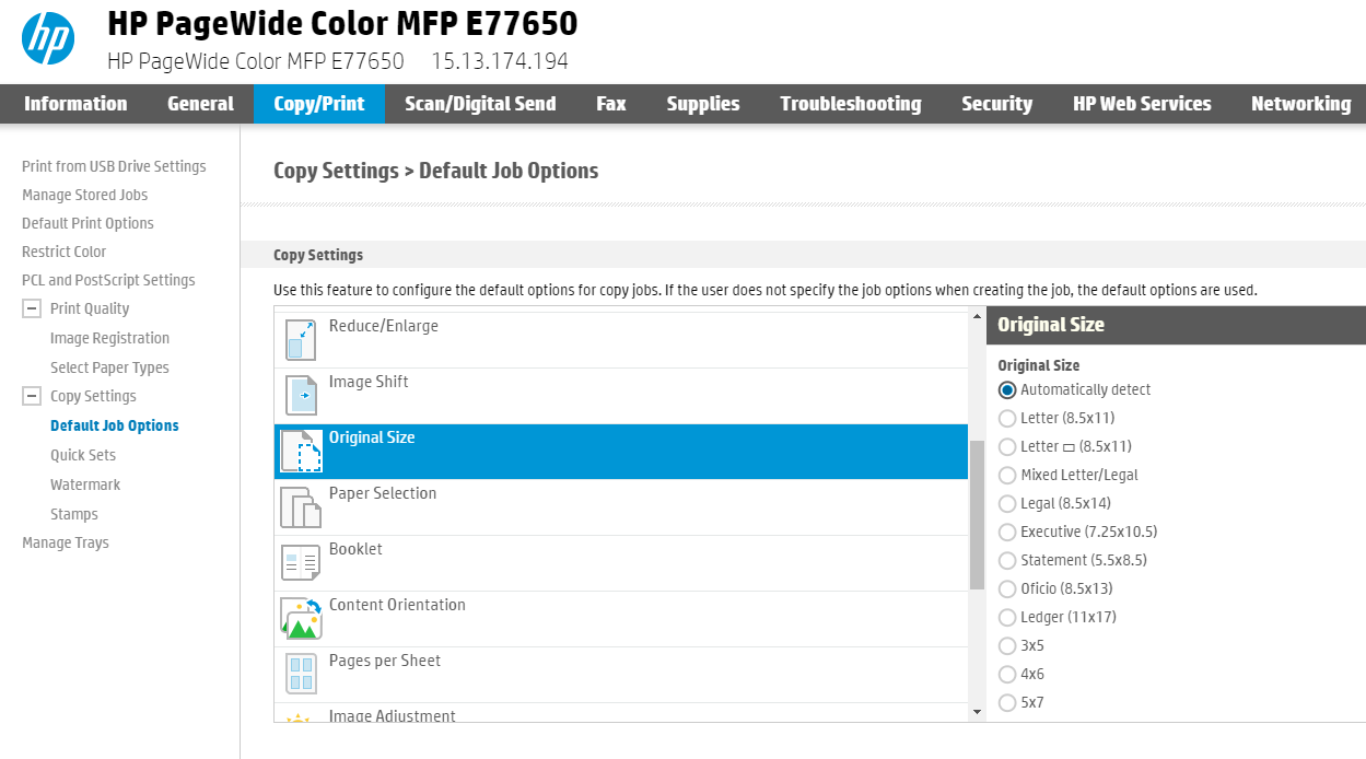 Remove all paper sizes accept for US inc spec - HP Support Community ...