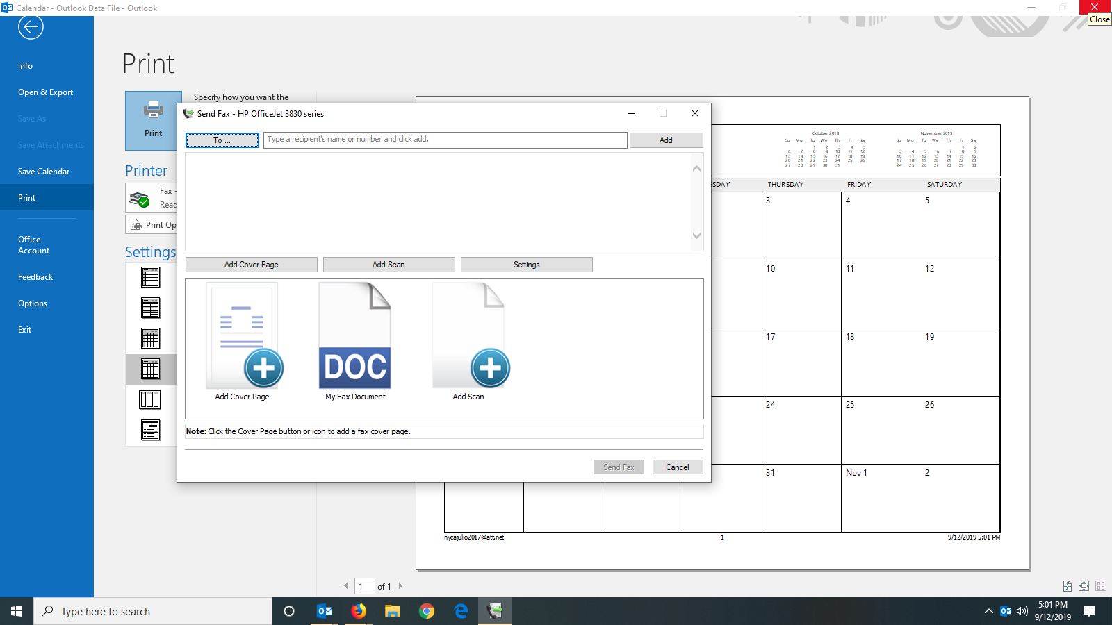 I Am Unable To Print A Calendar From Outlook 2019 With My HP HP 