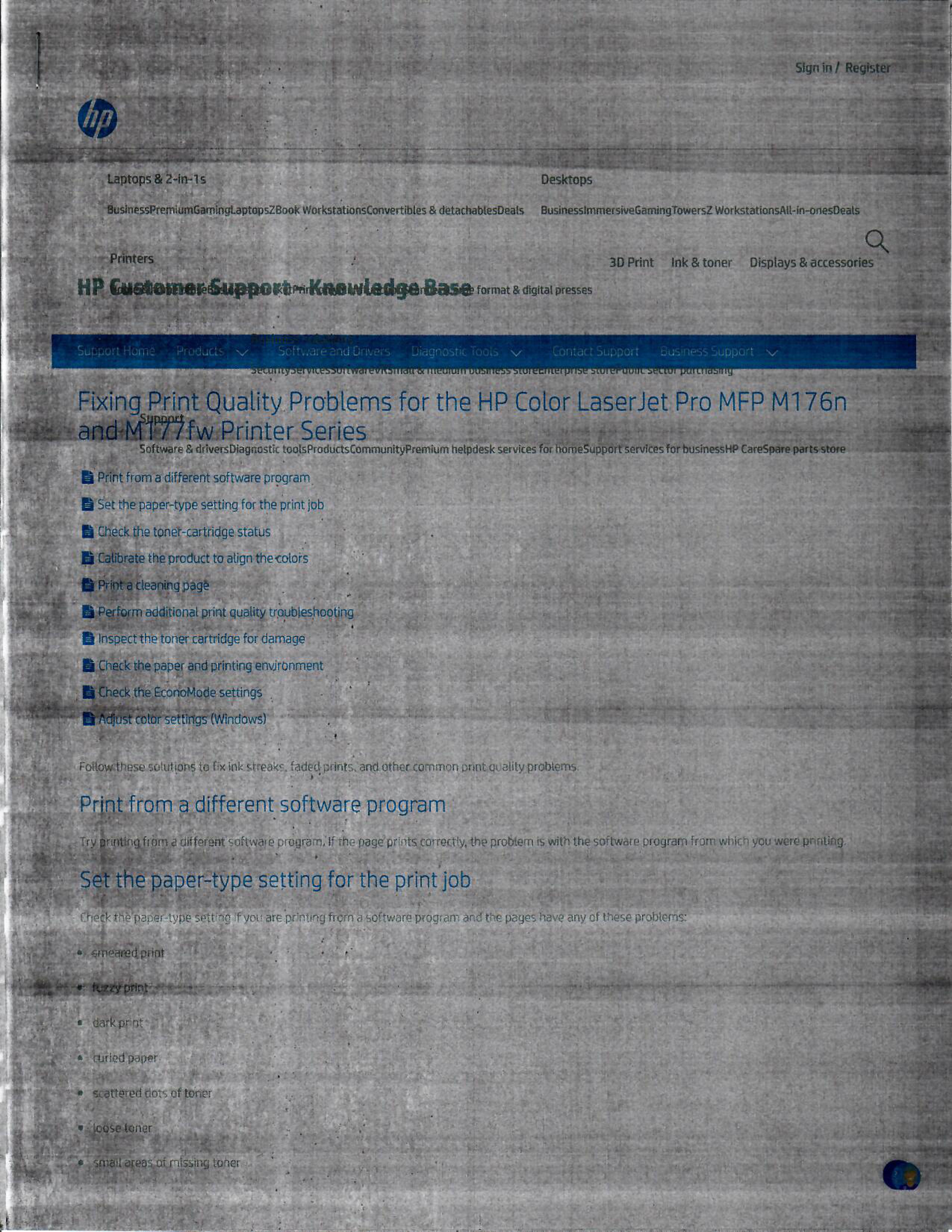 Black smear suddenly appears on all Color Laserjet M477 prin... - HP ...