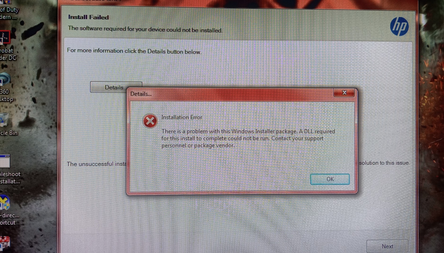 I'm getting a dll error while installing the printer driver ... - HP ...