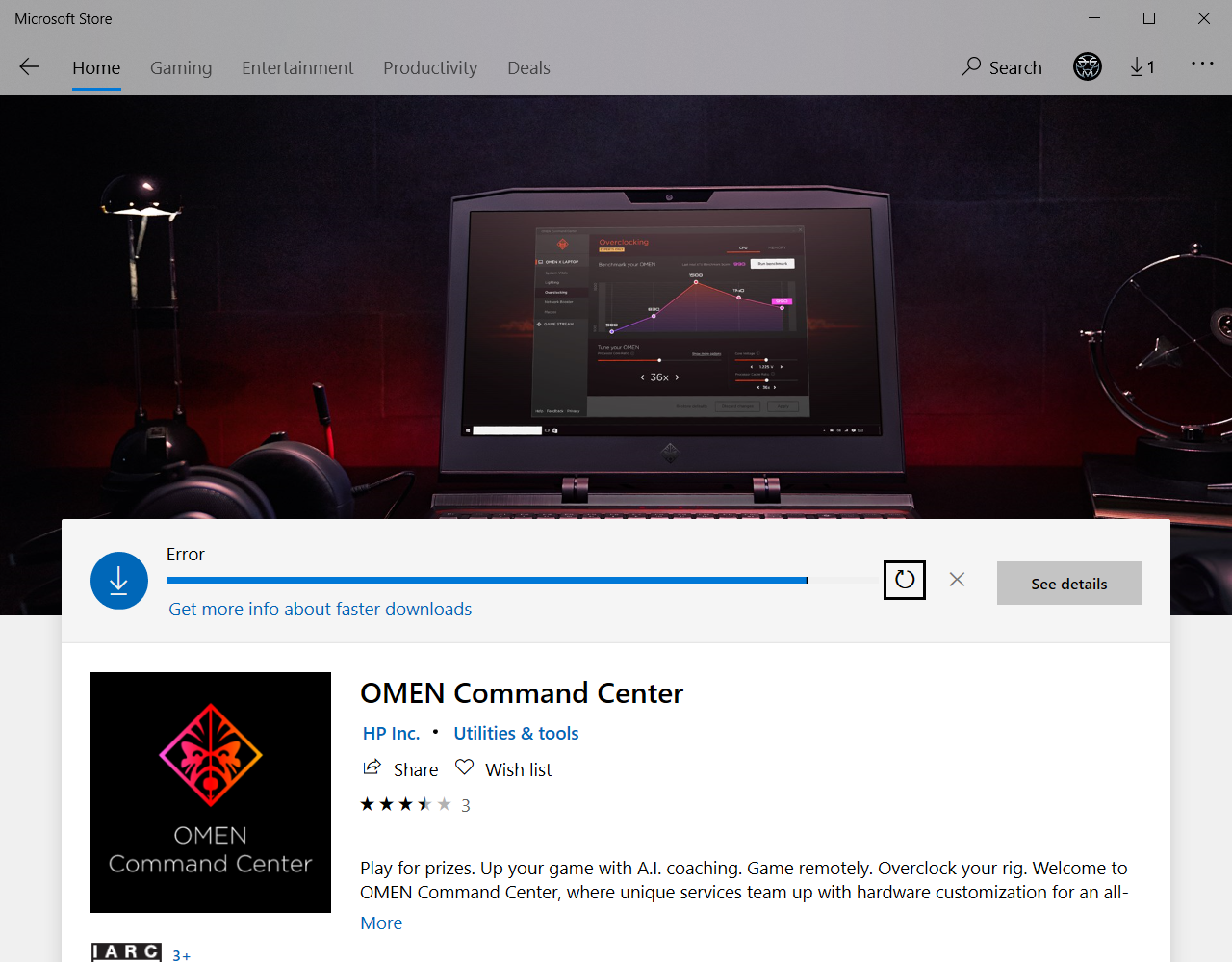 Cannot download Omen Command Center from MS Store - HP Support ...