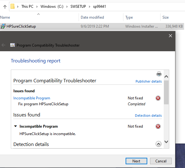 Solved: HP Sure click not executed and need update after windows 190 ...