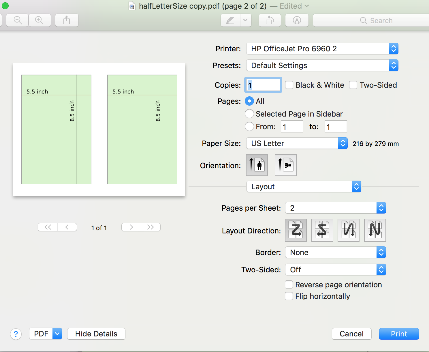 print borderless 2 half-letter size page on 1 sheet - HP Support ...