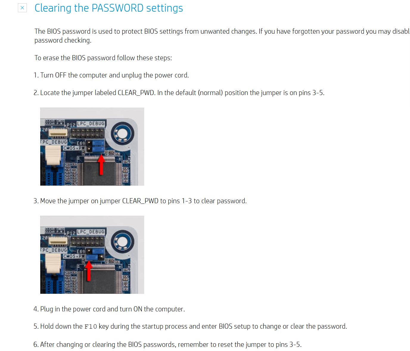 How do I clear Bios Password on HP P6577C - HP Support Community - 7334915