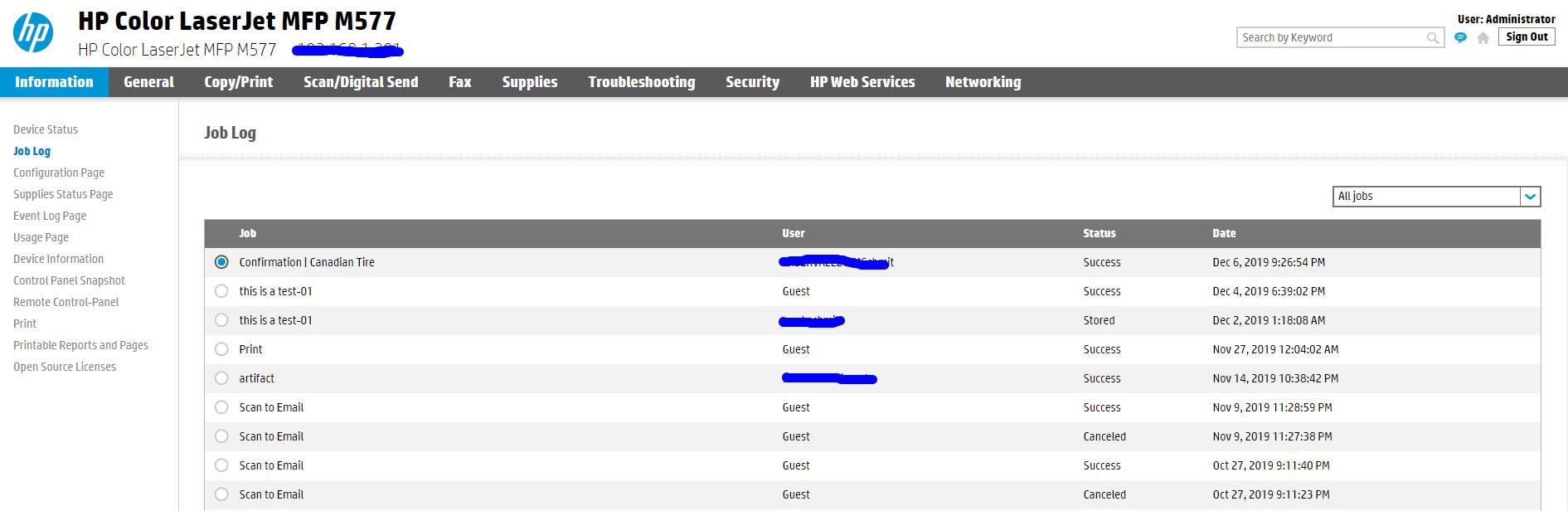 Solved: Job Log in Futuresmart 4 MFPX585 - HP Support Community - 7335865