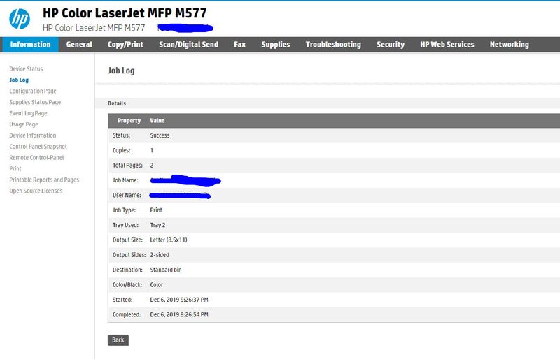 Solved: Job Log in Futuresmart 4 MFPX585 - HP Support Community - 7335865