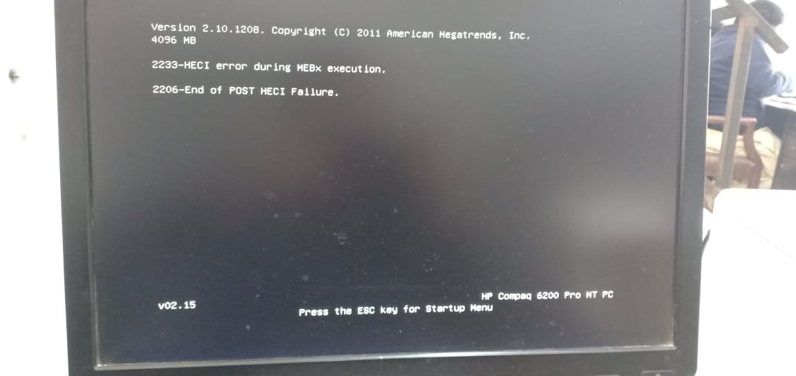 2233-HECI error during MEBx execution; 2206-End of Post HECI... - HP ...