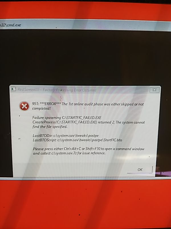 951 error red screen. - HP Support Community - 7476245