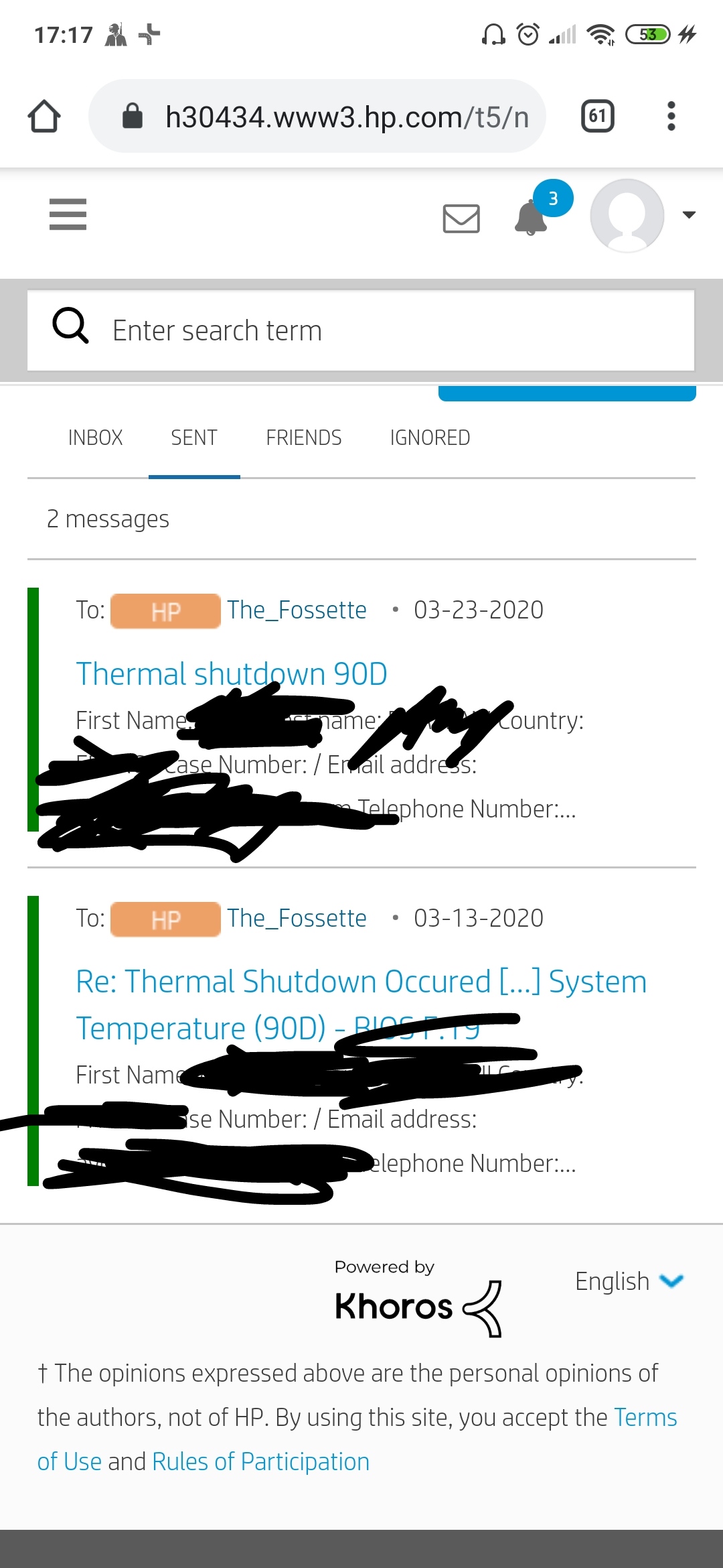 Thermal Shutdown Occured [...] System Temperature (90D) - BI... - HP ...
