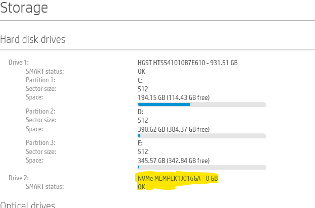 Solved: Intel Optane memory disk listed as 0GB instead of 16GB - HP ...