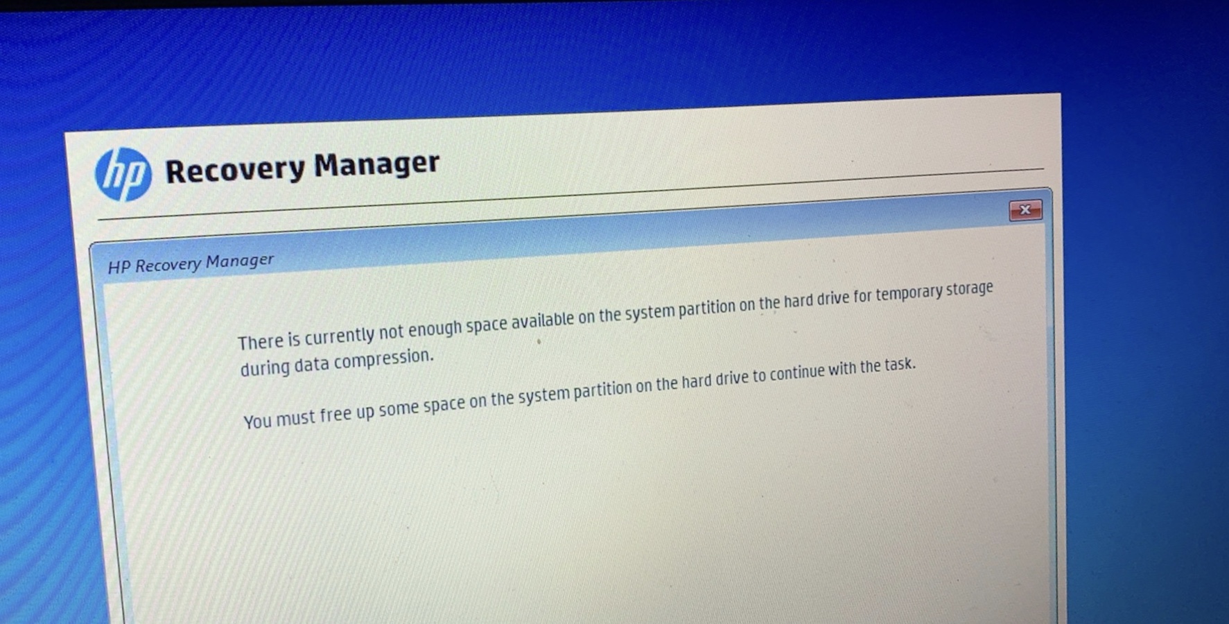 Recovery manager won’t allow back up - HP Support Community - 7539978