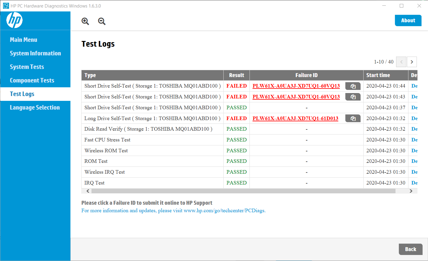 short driver self test - HP Support Community - 7569686