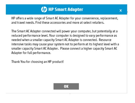SMART ADAPTER NOTIFICATION / POP UP - HP Support Community - 7570221