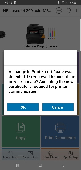 HP Smart Android: ‘Change in Printer Certification’ Prompt M... - HP ...