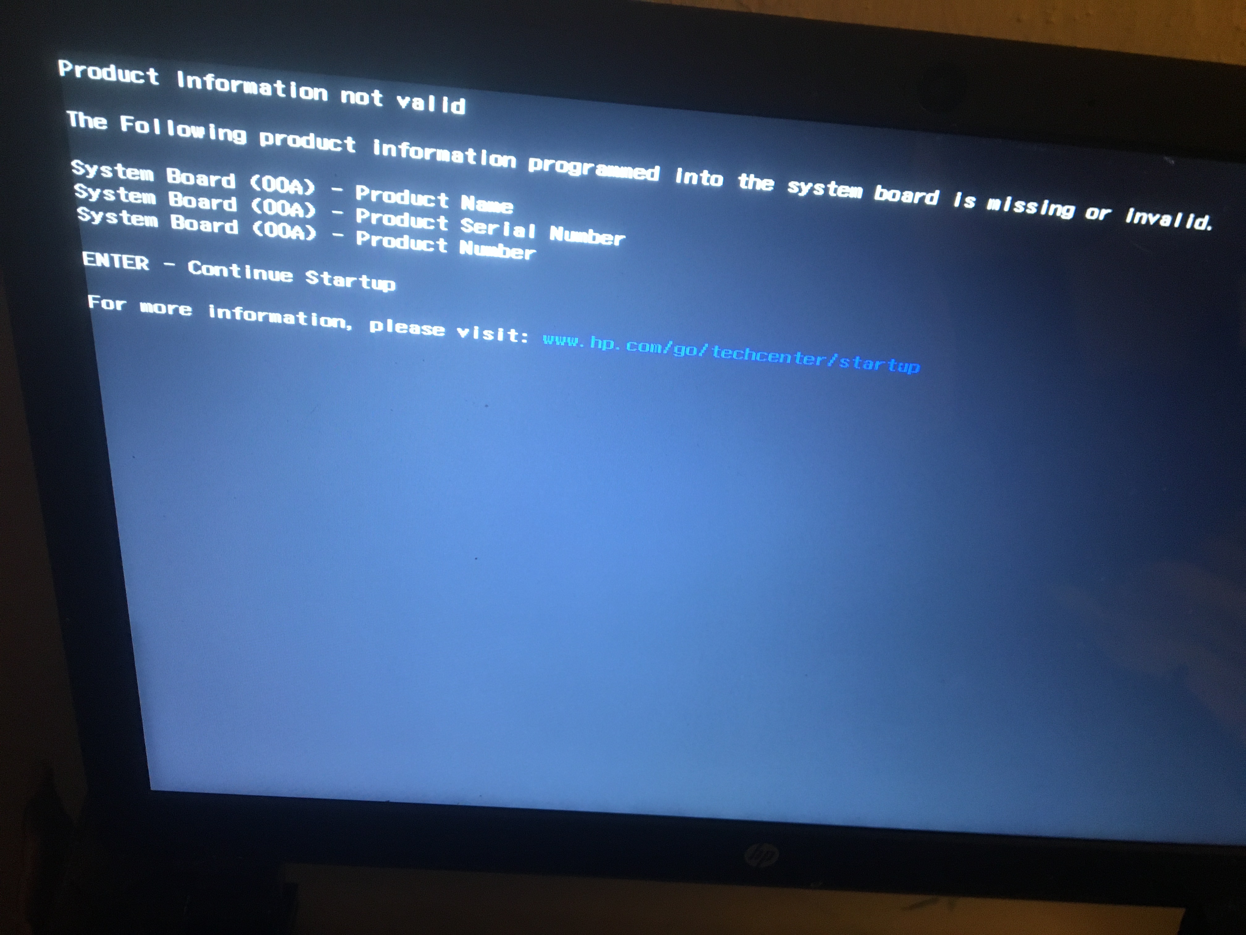 New Motherboard - System Board (00A) error BIOS code Startu... - HP ...