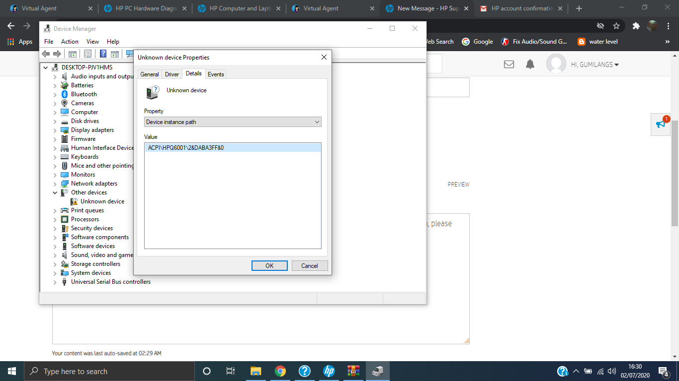 unknown device on microsoft acpi compliant system - HP Support ...