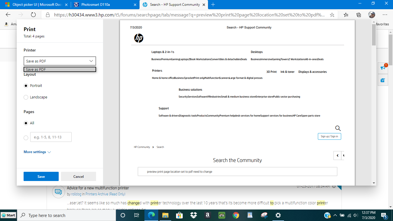 Solved: change setting from save to pdf to print - HP Support Community ...