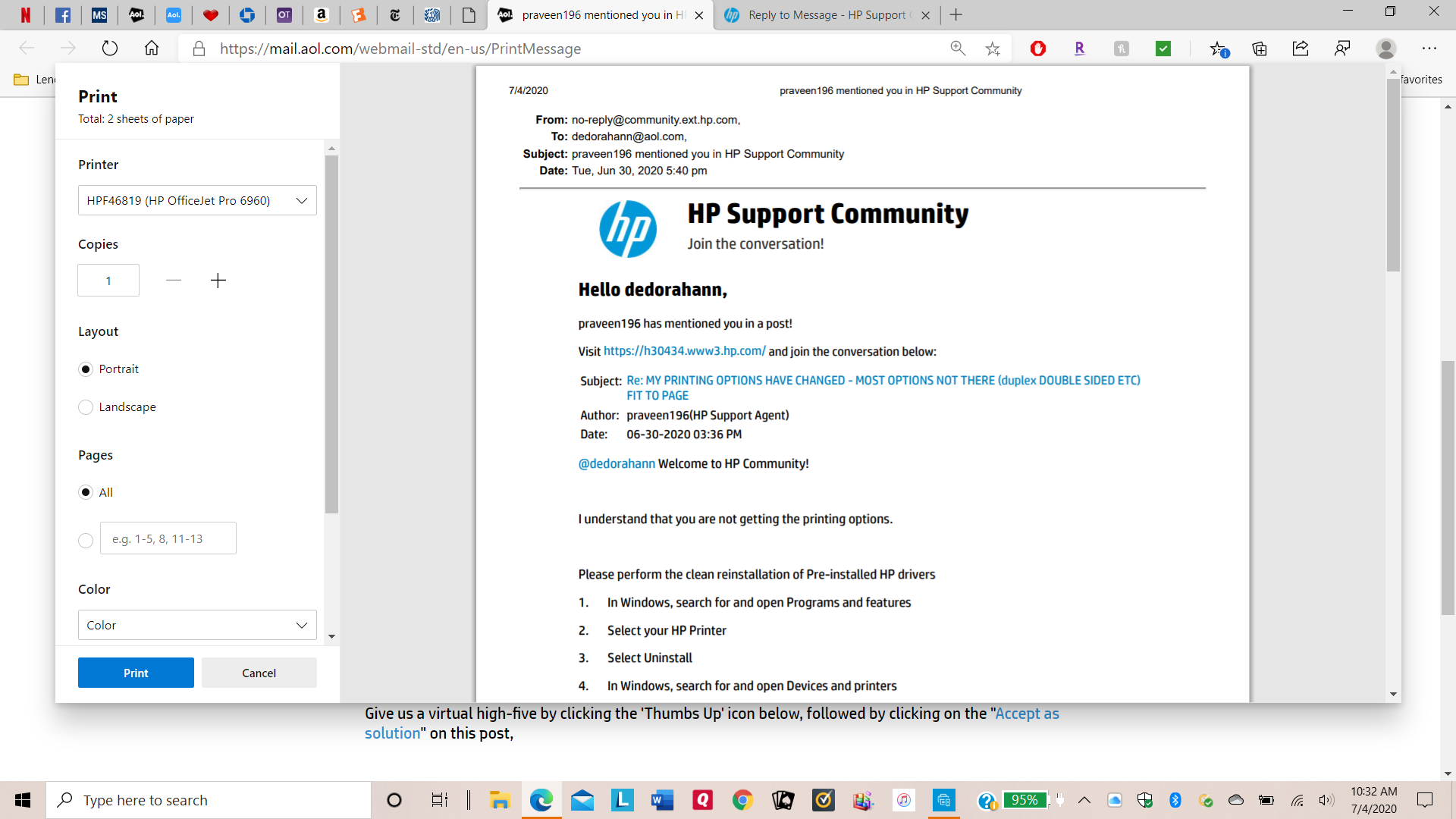 MY PRINTING OPTIONS HAVE CHANGED - MOST OPTIONS NOT THERE (d... - HP ...