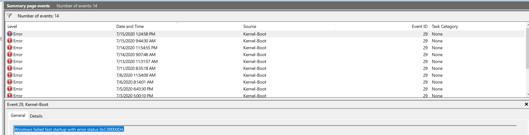 Windows failed fast startup with error status 0xC00000D4. Th... - HP ...