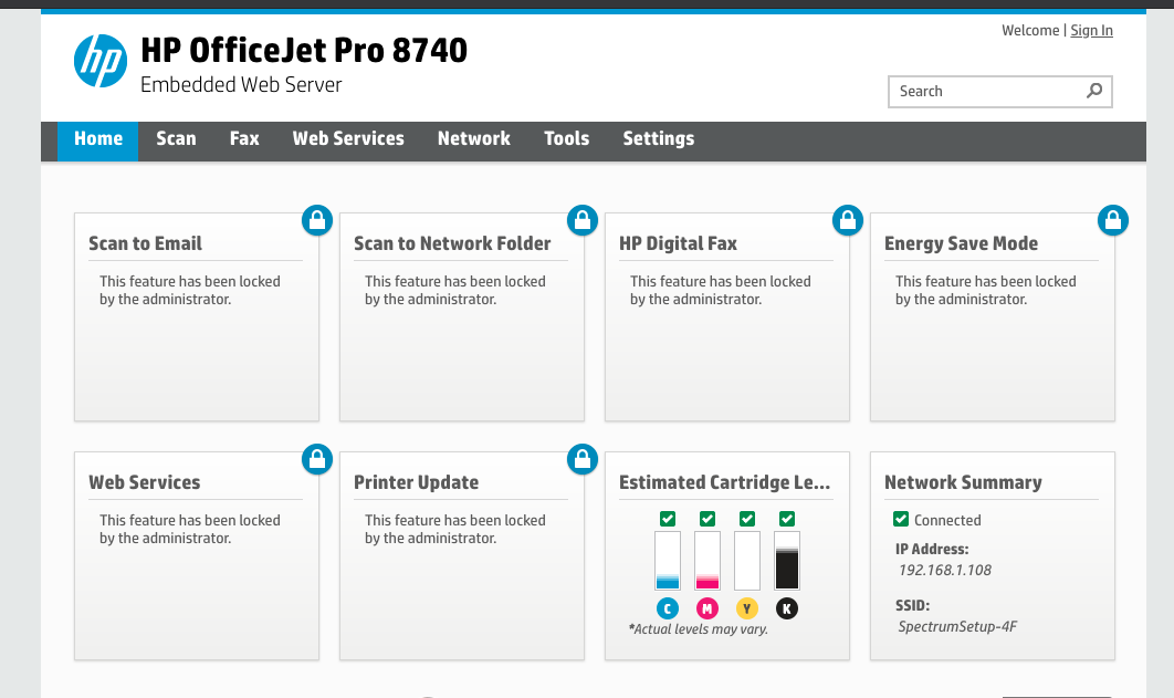 how to sign in on the office jet pro 8740? got no password o... - HP ...